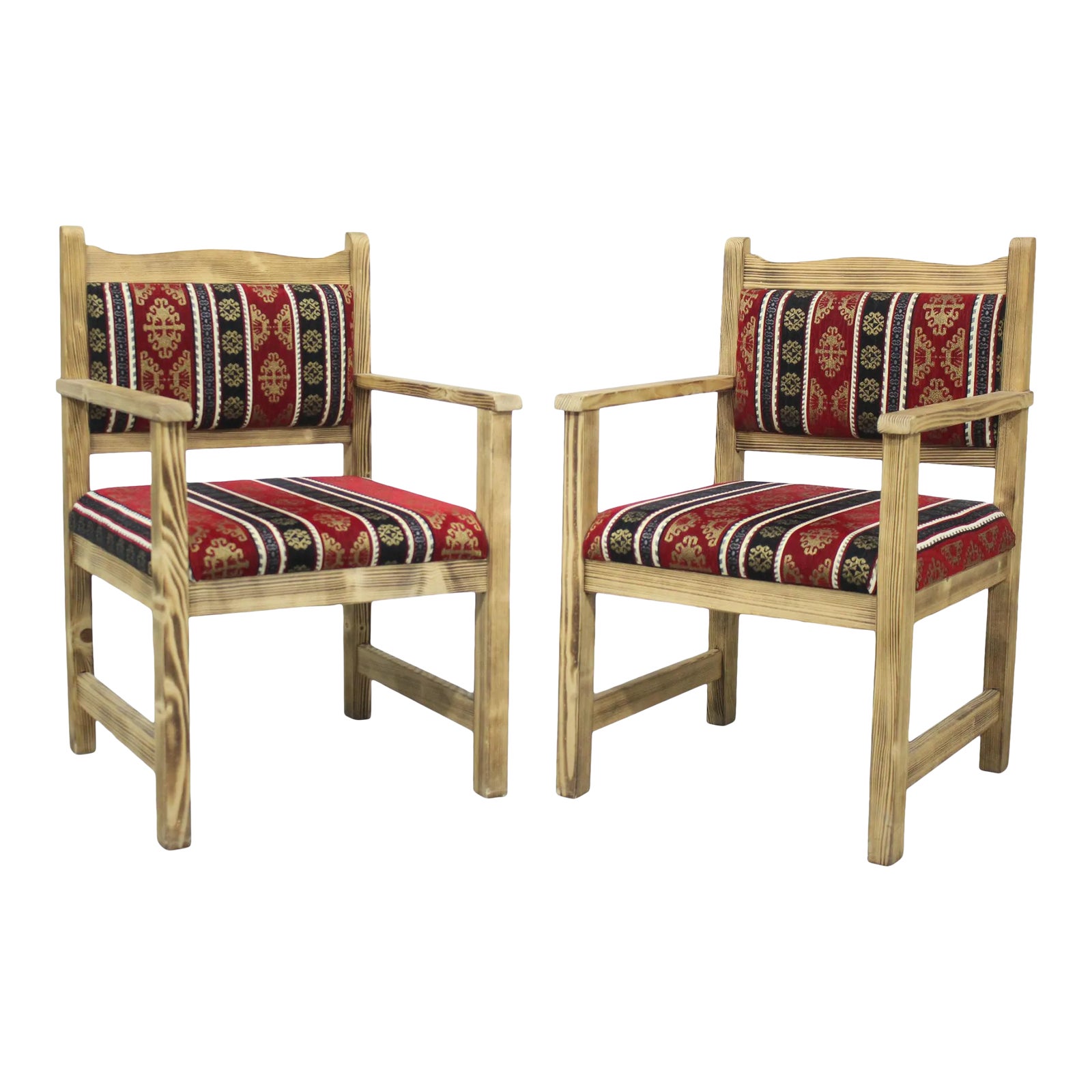 1990s Turkish Wooden Kilim Rug Chairs - a Pair | Chairish