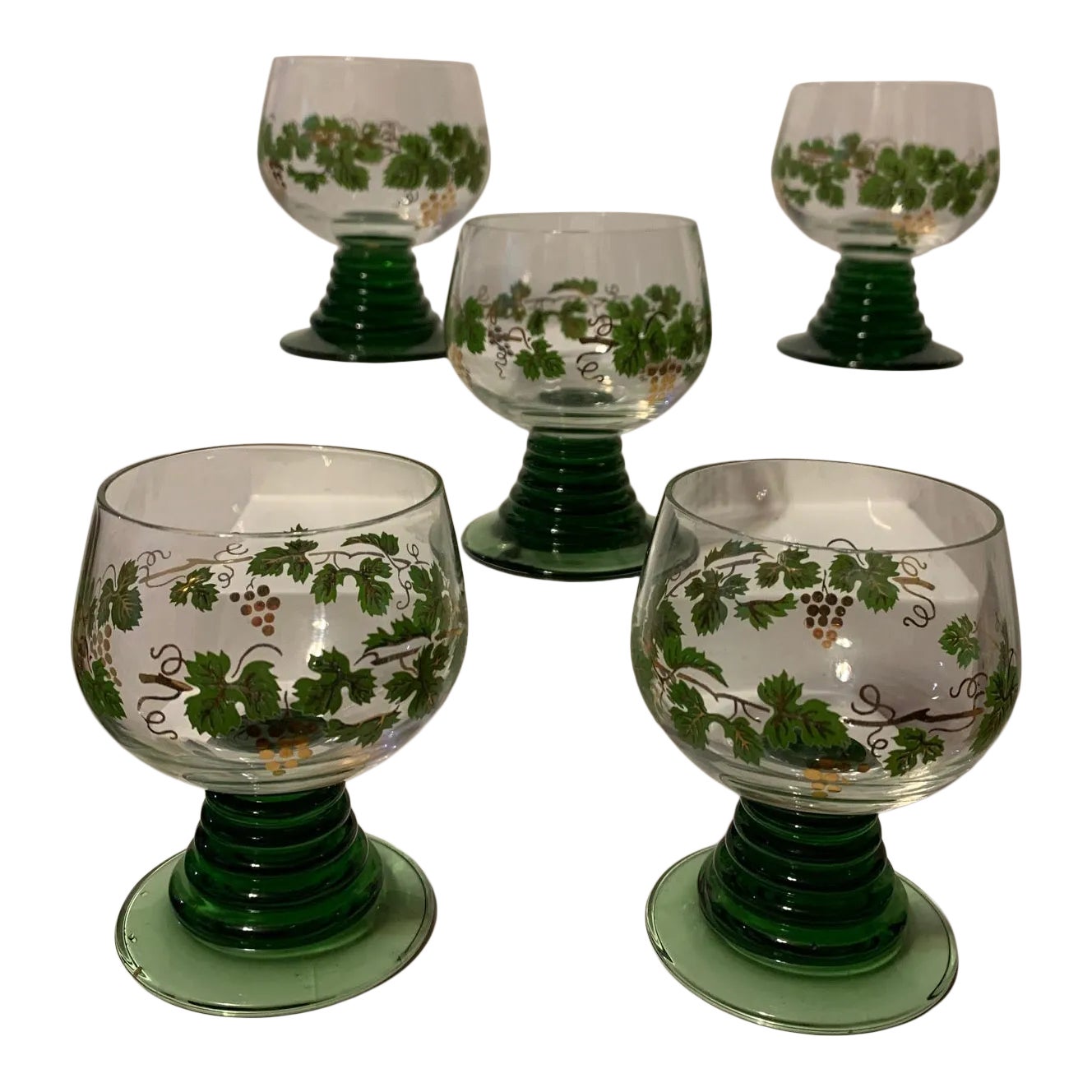 1950s Mid-Century Grape Green Cocktail Glasses With Green Rings Base ...