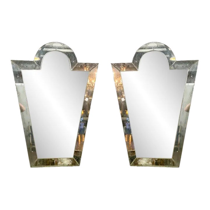 Pair of Venetian 'Key Hole' Shaped Beveled Glass Mirrors Hollywood ...