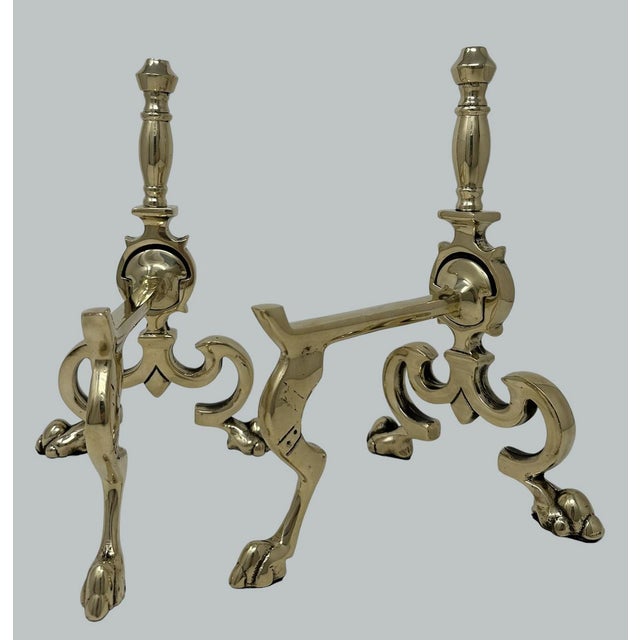 Antique Pair English Country House Victorian Brass Fireplace Fire Dogs ...