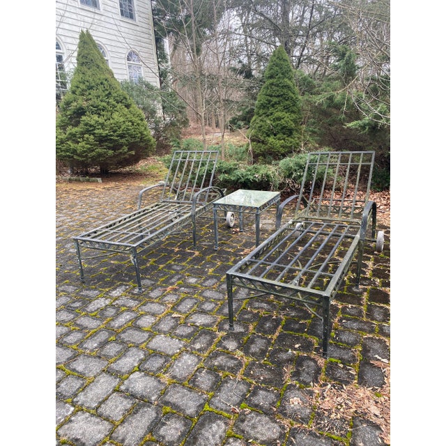 1990s Outdoor Cast Aluminum Chaises with Wheels - Set of 2 | Chairish