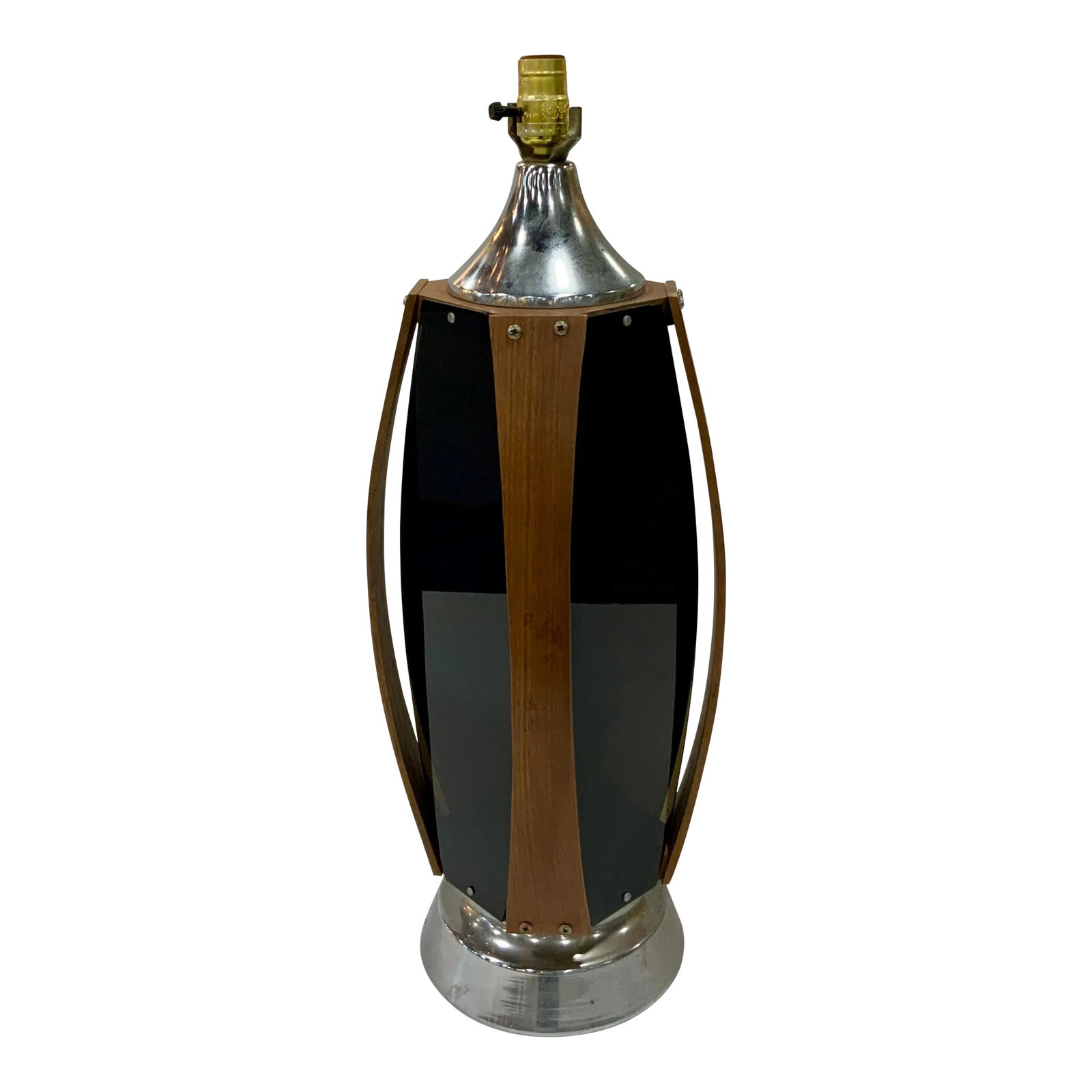 Vintage Mid-Century Modern Walnut and Black Acrylic Table Lamp | Chairish