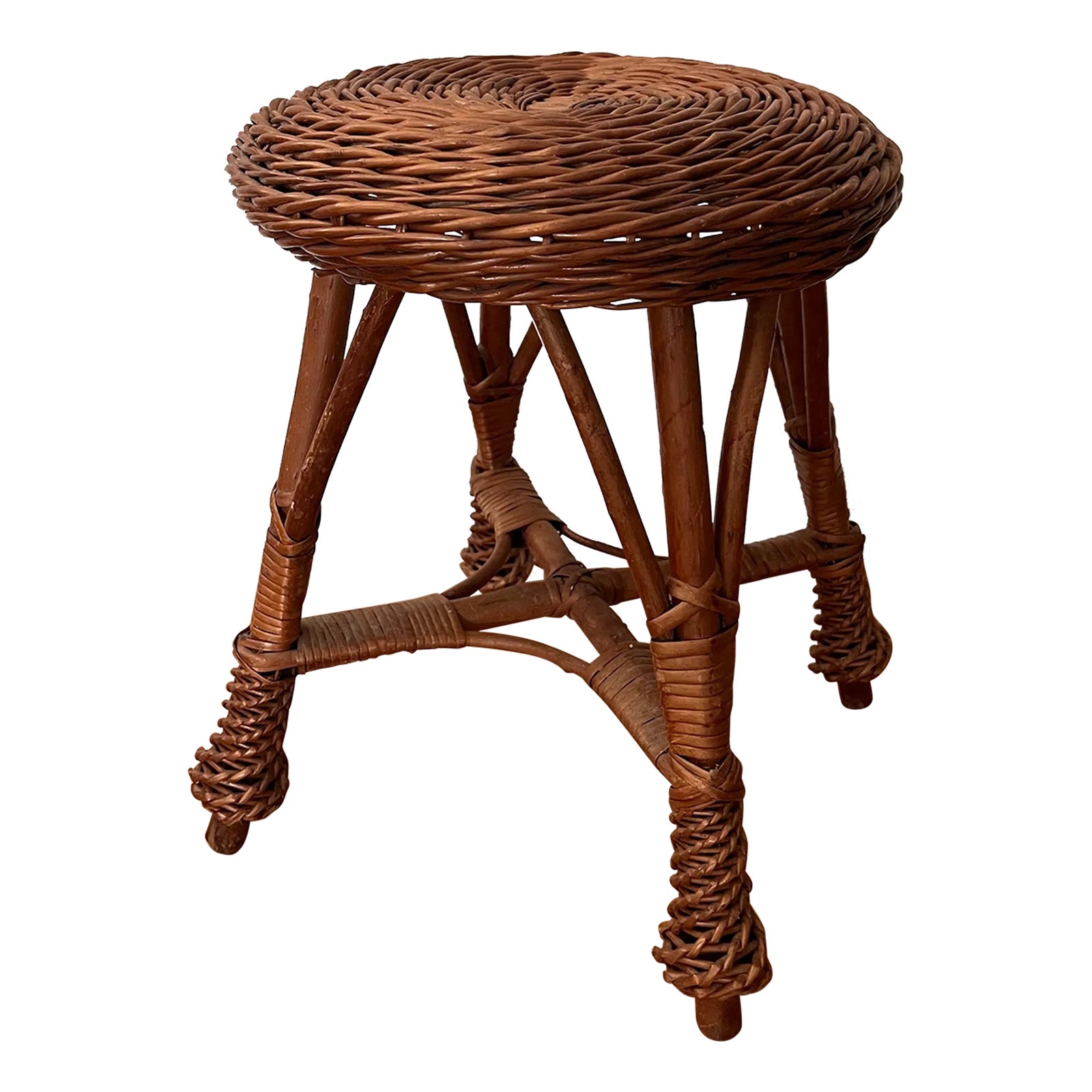 Vintage Mid Century Wicker Stool | Chairish