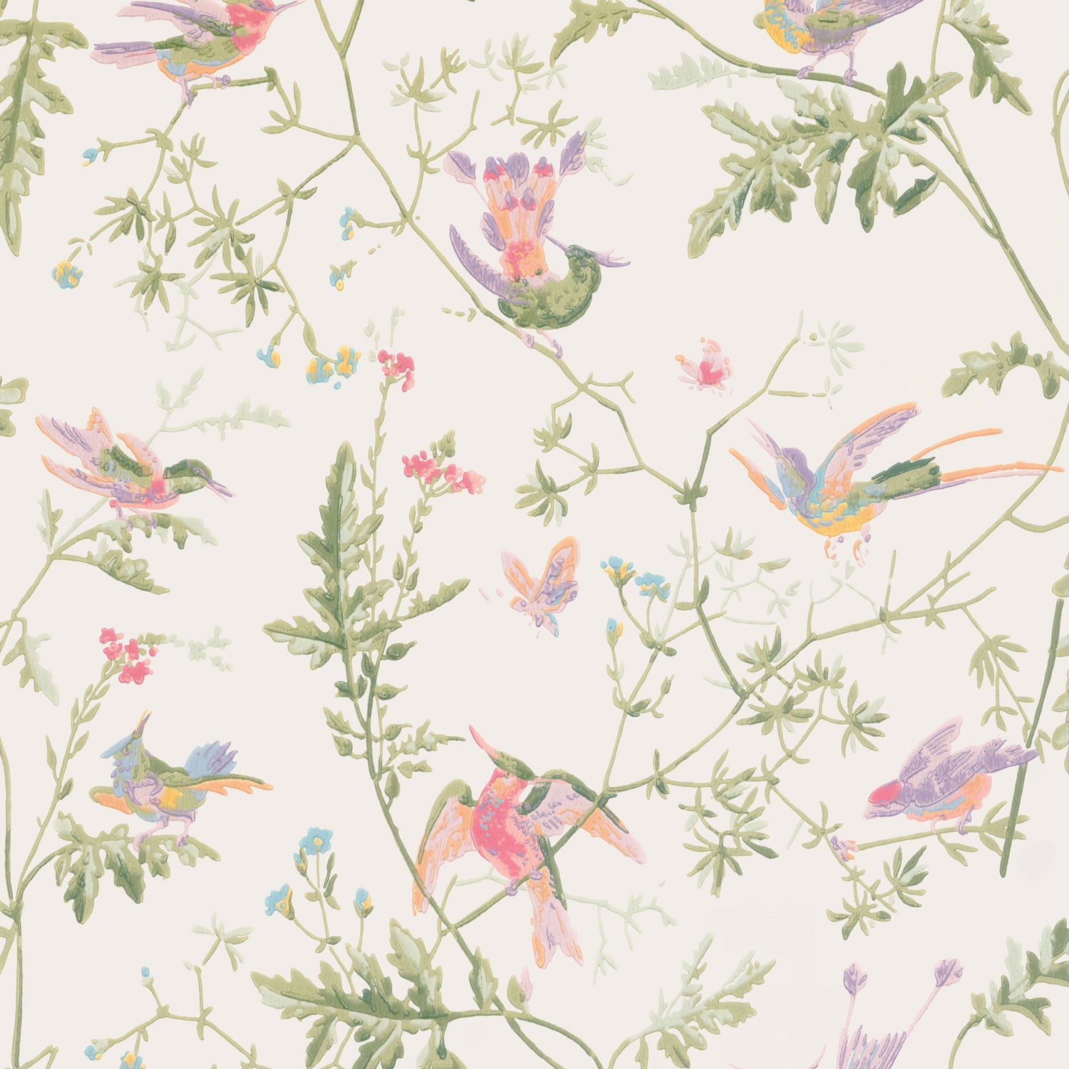Cole & Son Botanic Style Hummingbirds Wallpaper Sample | Chairish