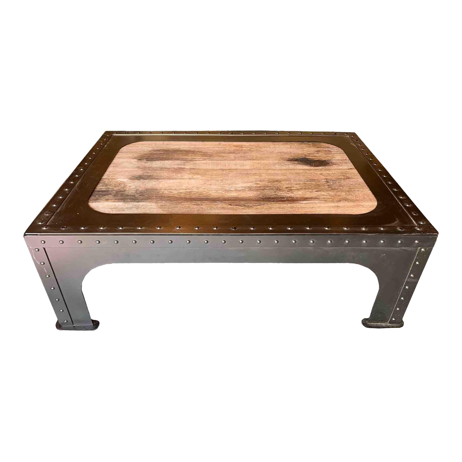 French Rustic Modern Hand Crafted Wood & Iron Metal Riveted Coffee ...
