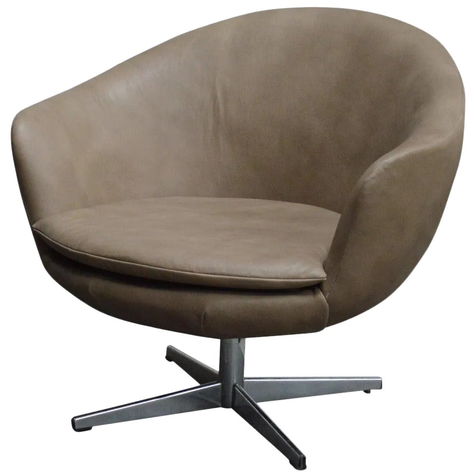 Vintage Swedish Mid-Century Leather Swivel Arm Chair | Chairish