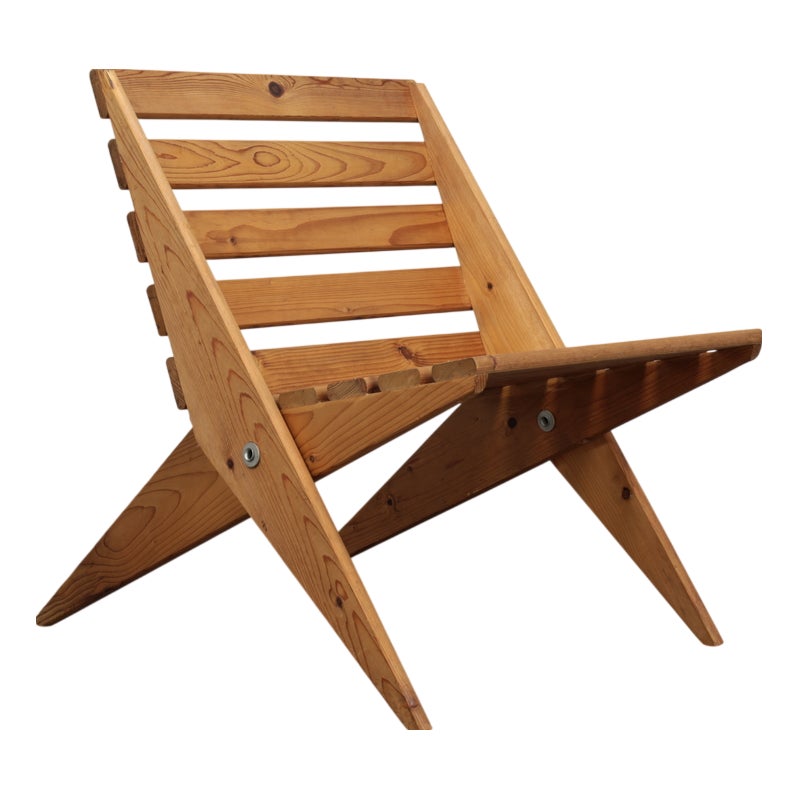 Folding Scissor Chair in Slatted Pinewood, 1970s | Chairish