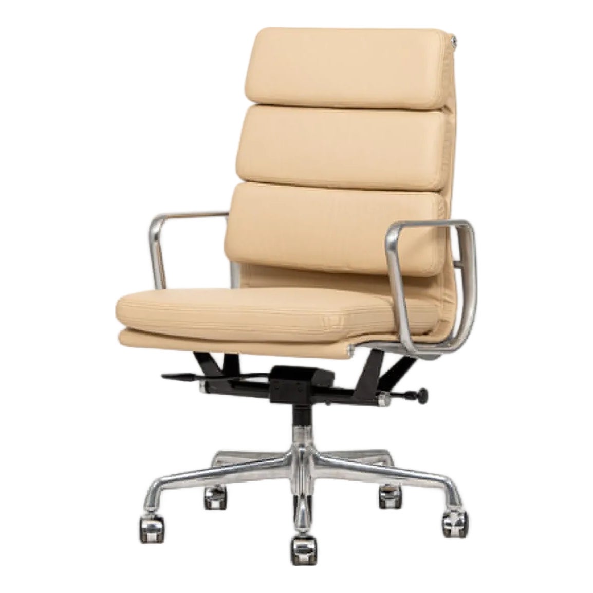 Eames Herman Miller Tall Tan Leather Office Chair Aluminum Group | Chairish