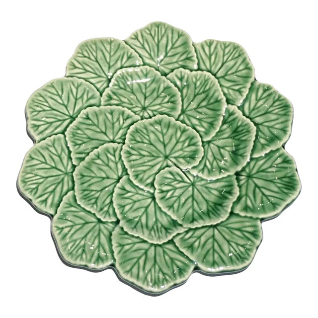 Vintage Bordallo Pinheiro Geranium Leaf Green Plate | Chairish