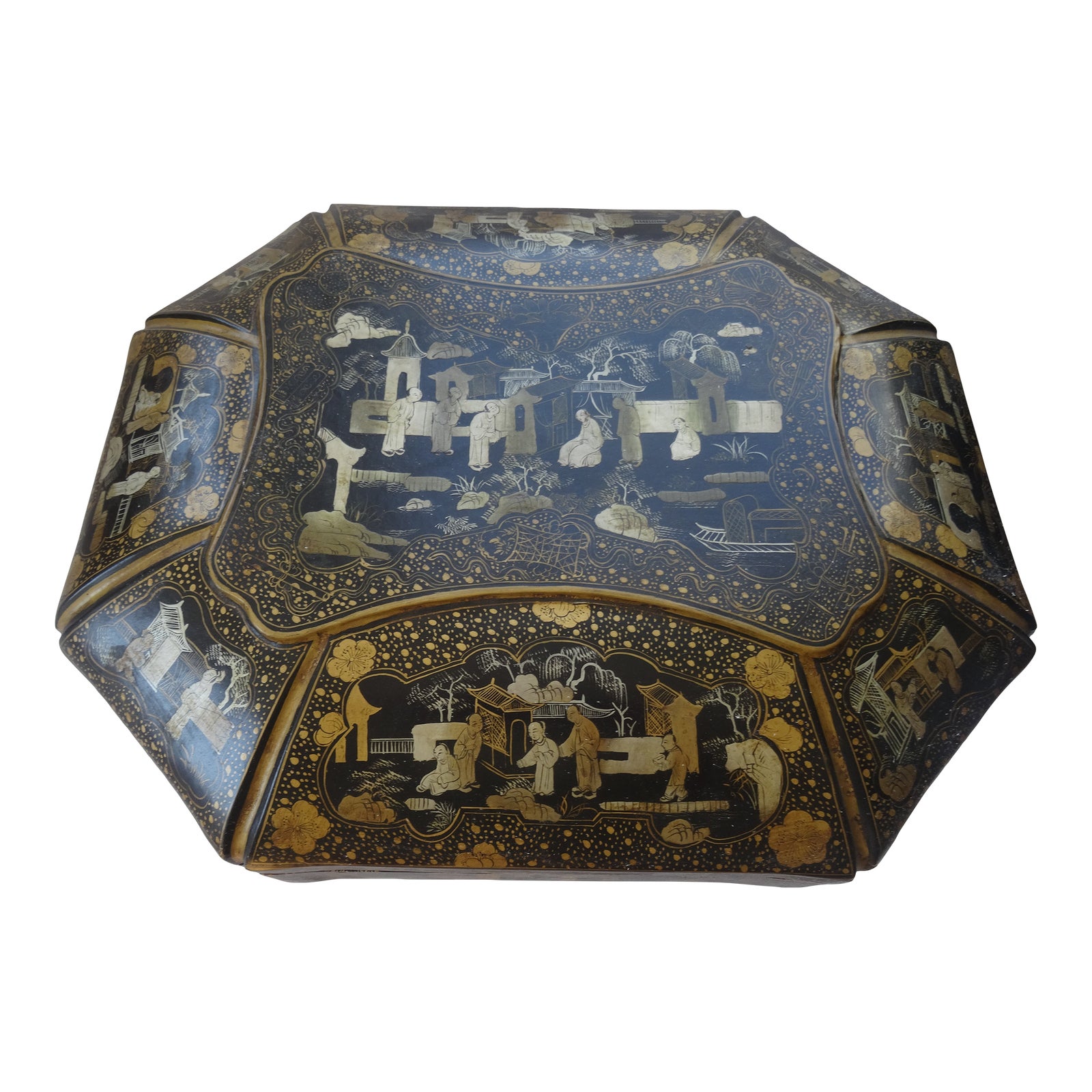 Late 20th Century Chinese 8 Sided Chinoiserie Lacquered Box | Chairish