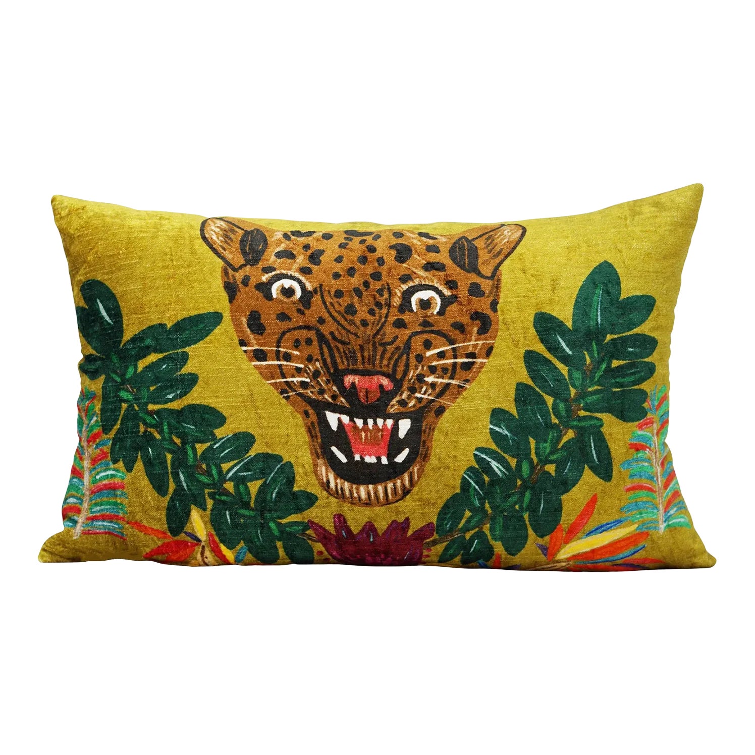 Fierce Leopard Velvet Lumbar Pillow Cover in Gold | Chairish
