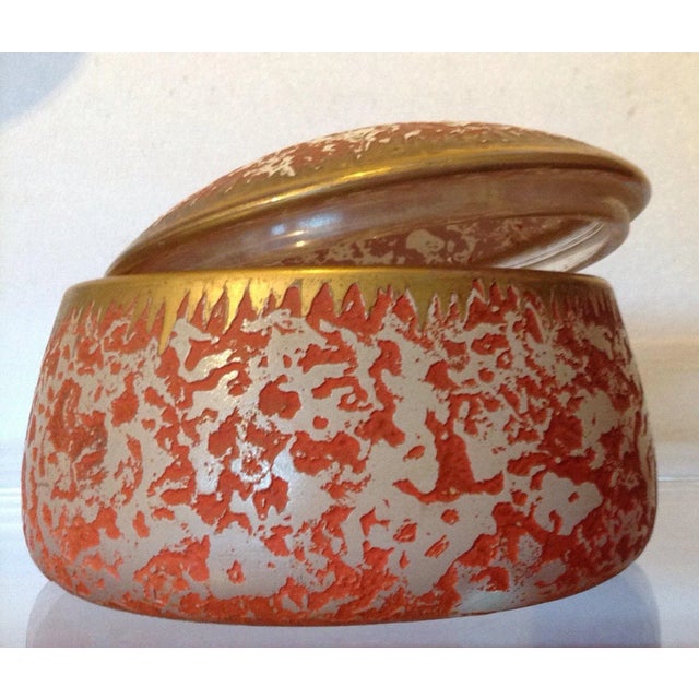 Vintage Orange Gold Lidded Glass Oval Trinket Box | Chairish
