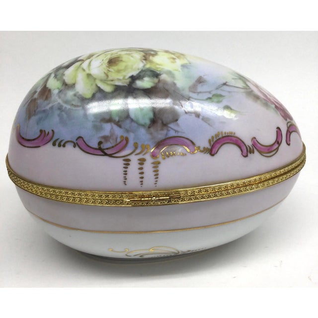 Huge Vintage Porcelain Castel Limoges Egg Shaped Trinket Box Flowers ...