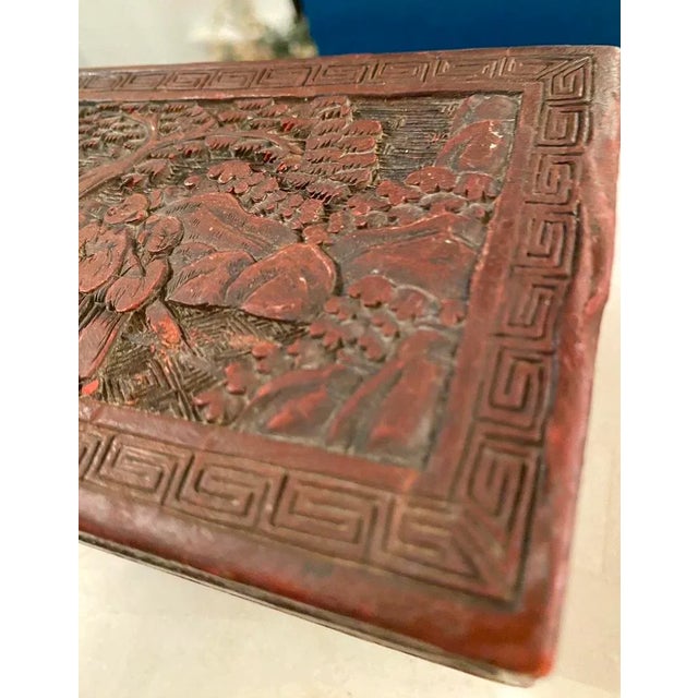 Antique Chinese Cinnabar Box on a Carved Wooden Stand | Chairish