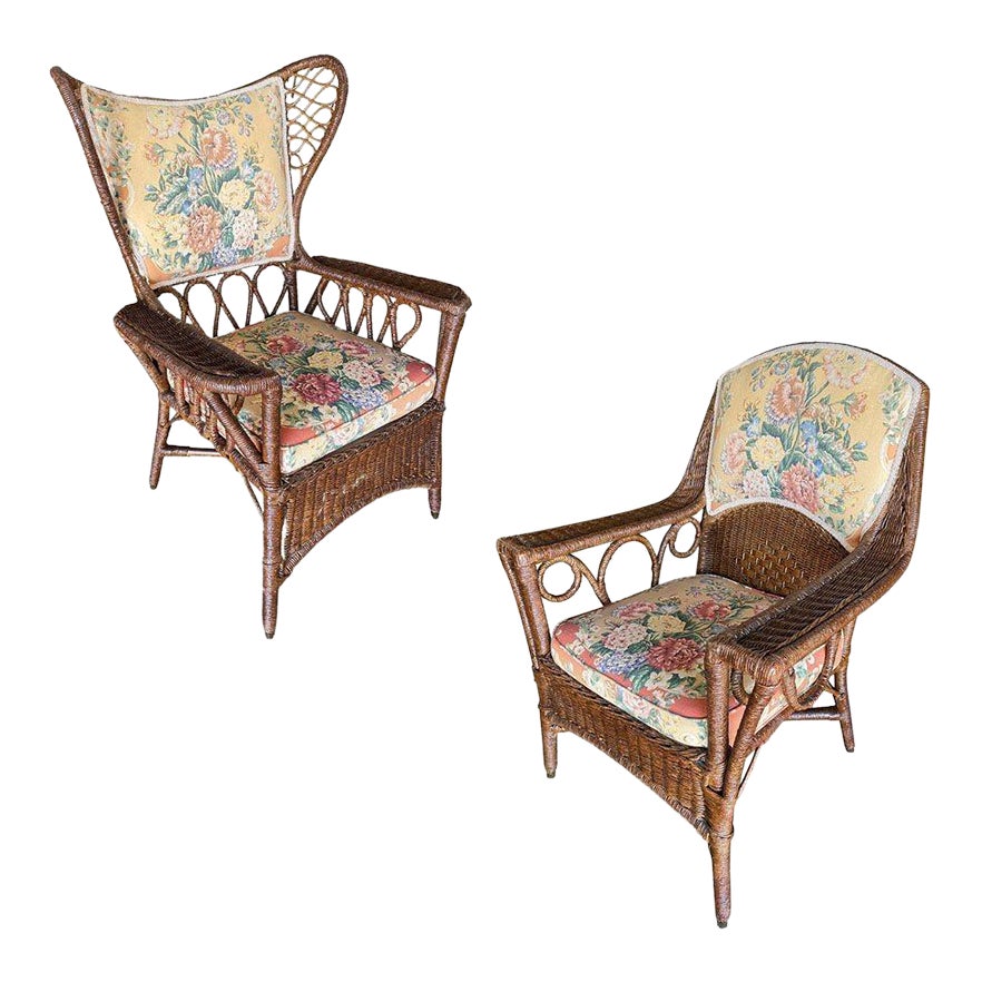 1930s Restored Mom & Pop "President's" Stick Rattan Lounge Chairs With ...
