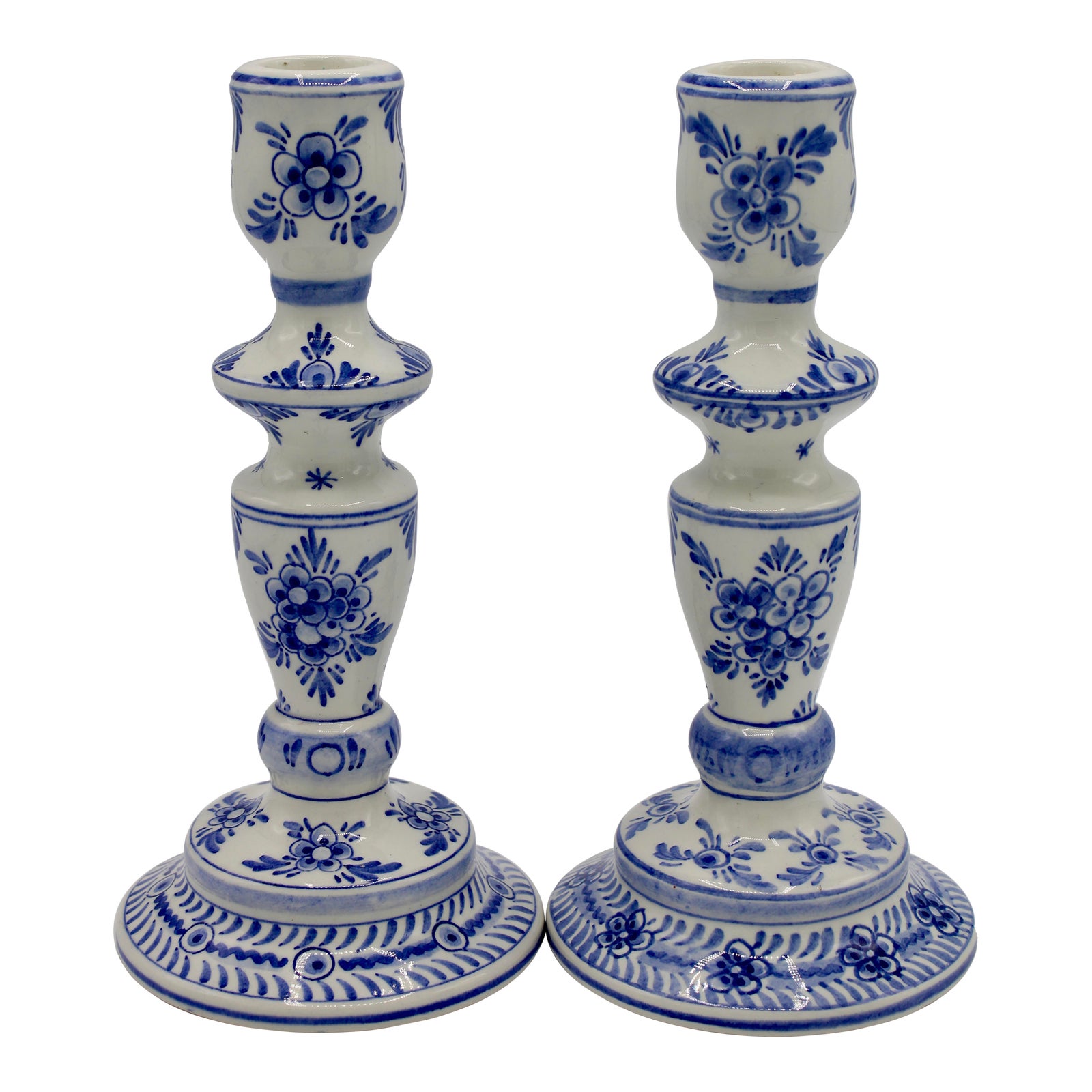 Mid 20th Century Dutch Delft Candlestick Holders | Chairish
