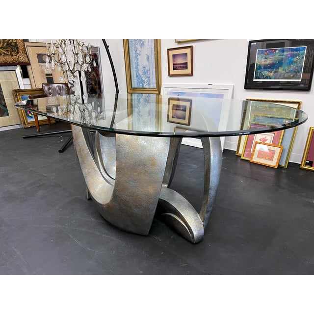 Vintage Abstract "His & Hers" Dining Table With Oval Glass Top | Chairish