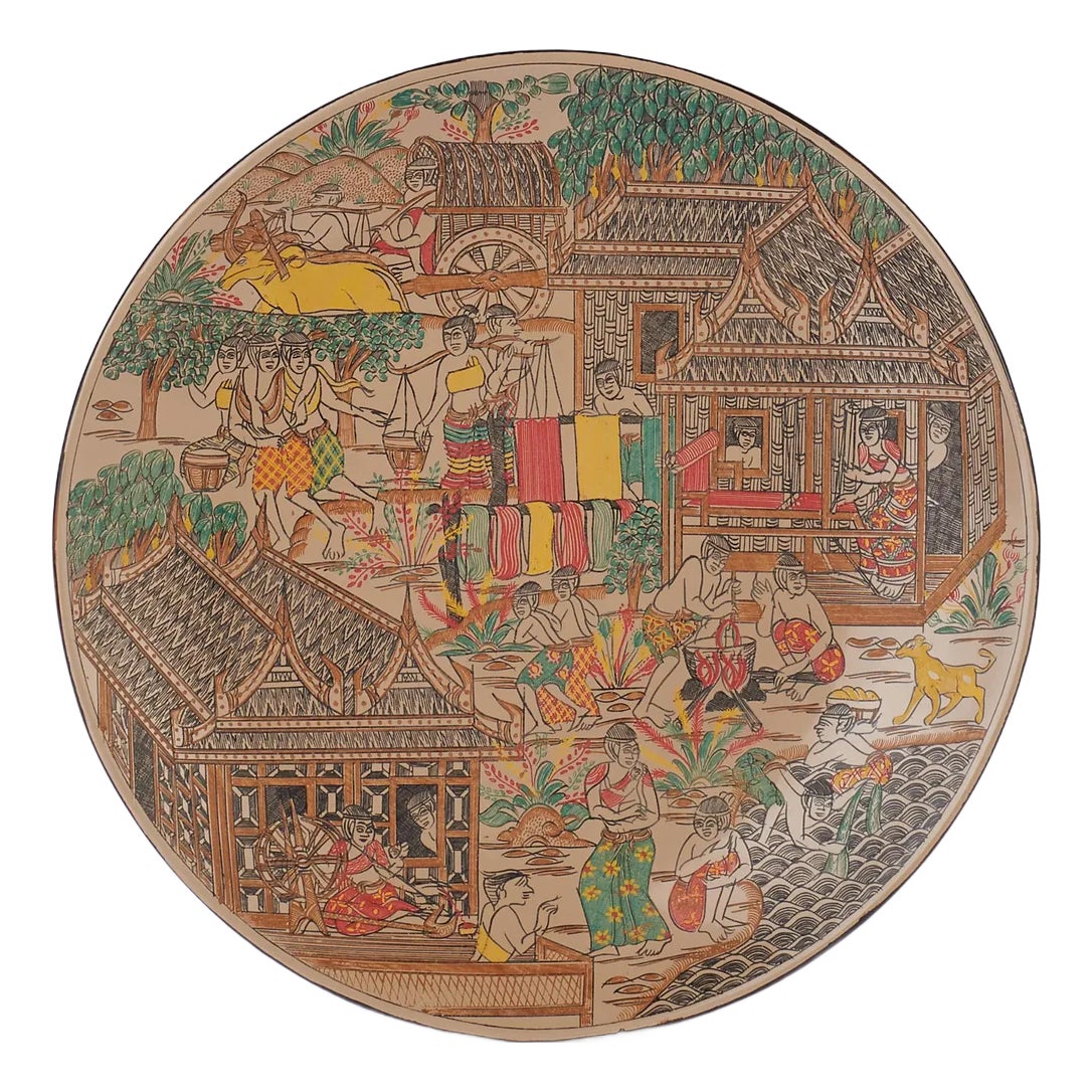 Asian Style Village Plate | Chairish