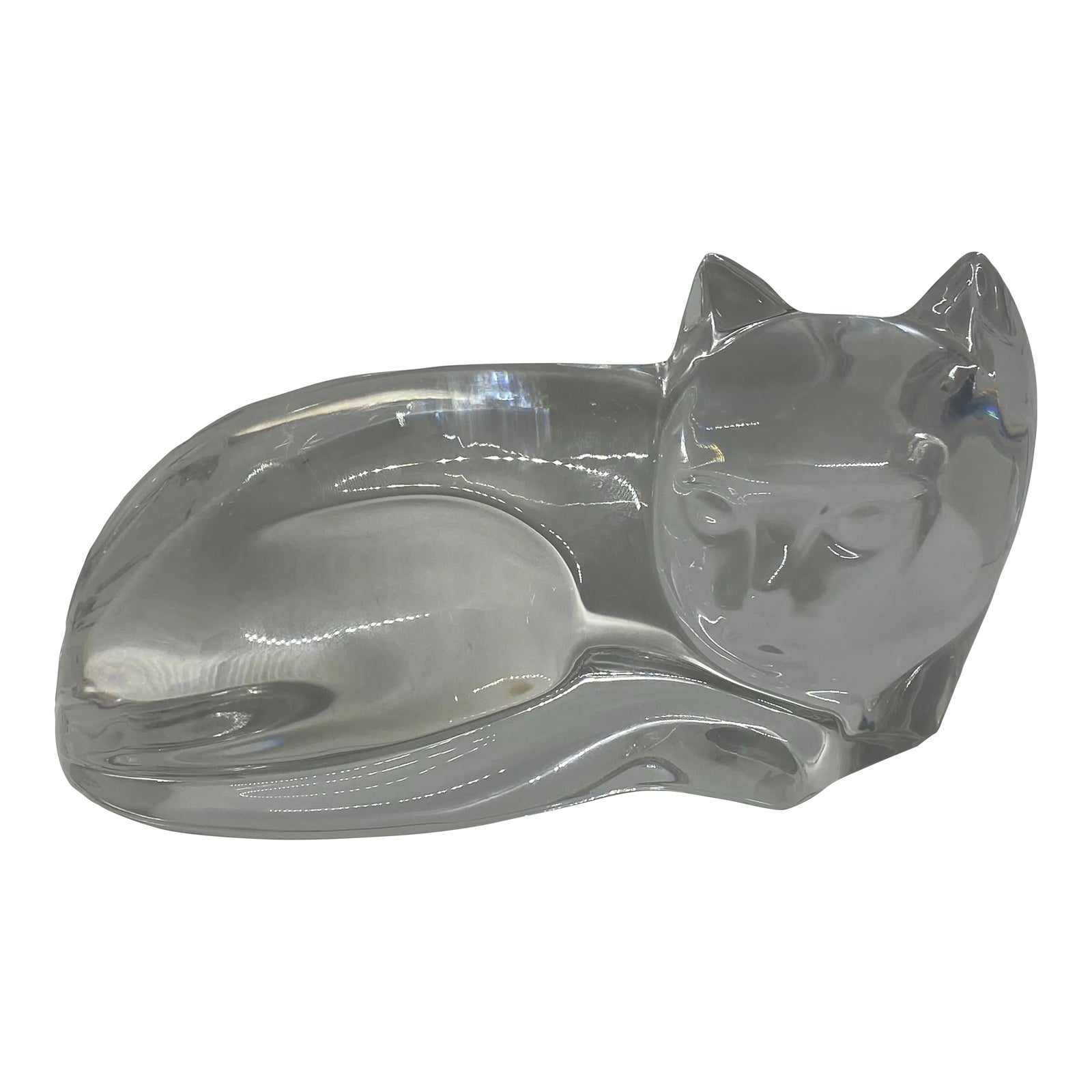 Late 20th Century Val St. Lambert Large Crystal Clear Curled Up Cat ...