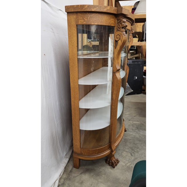 Early 20th Century Antique Curved Glass Lion Head Display Cabinet With ...