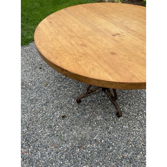 Vintage Round Butcher Block Table With Iron Base | Chairish