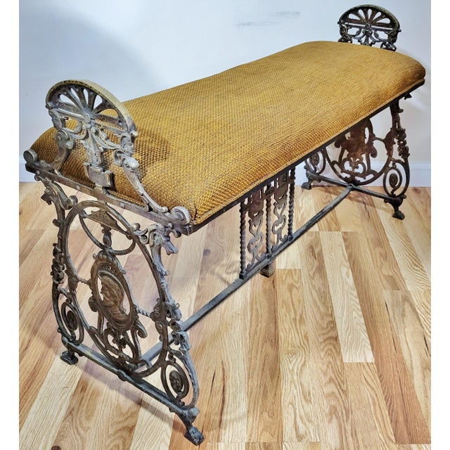 Antique Wrought Bronze & Iron Oscar Bach Style Knight Lion Hall Bench ...