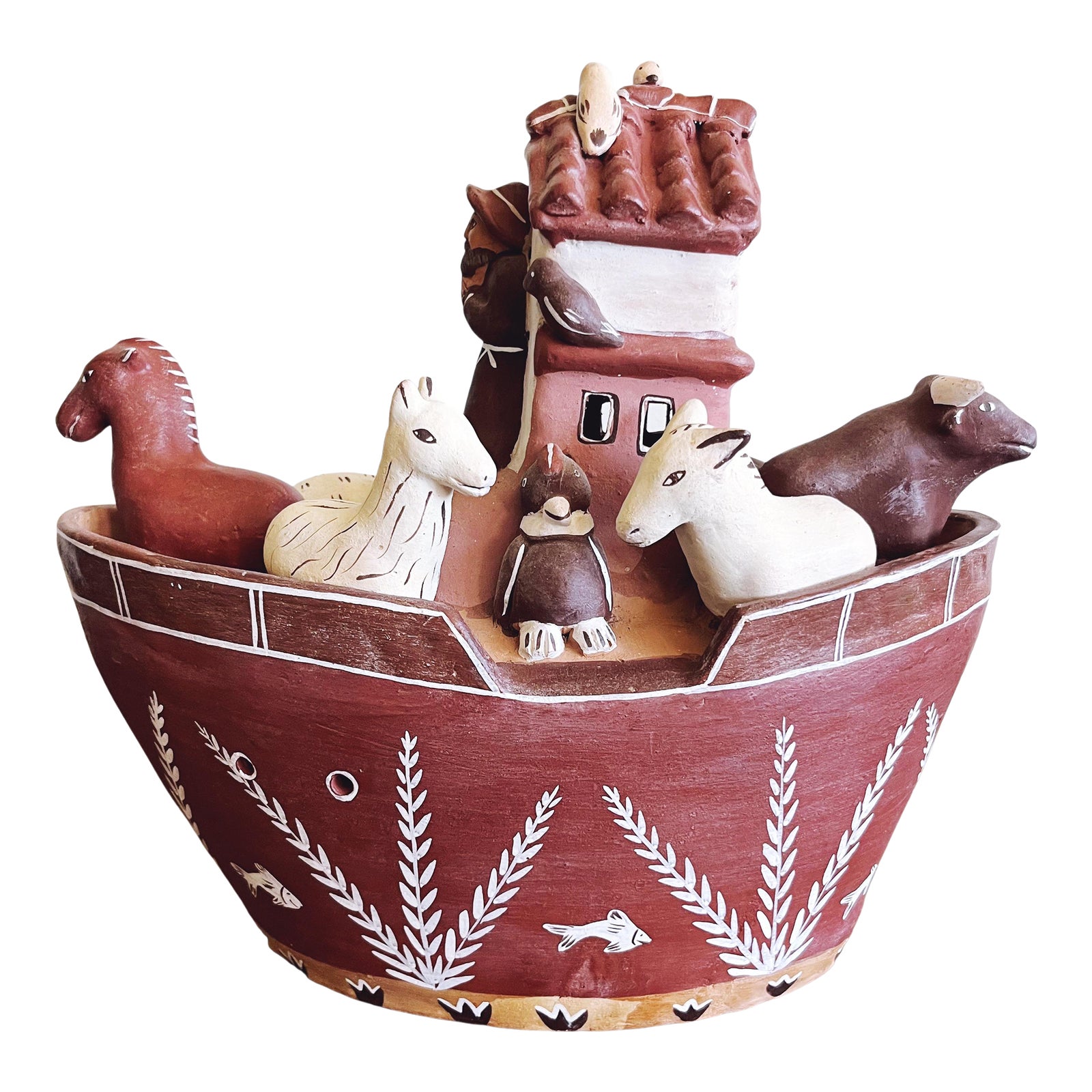 Vintage Peruvian Clay Noah’s Ark Sculpture | Chairish