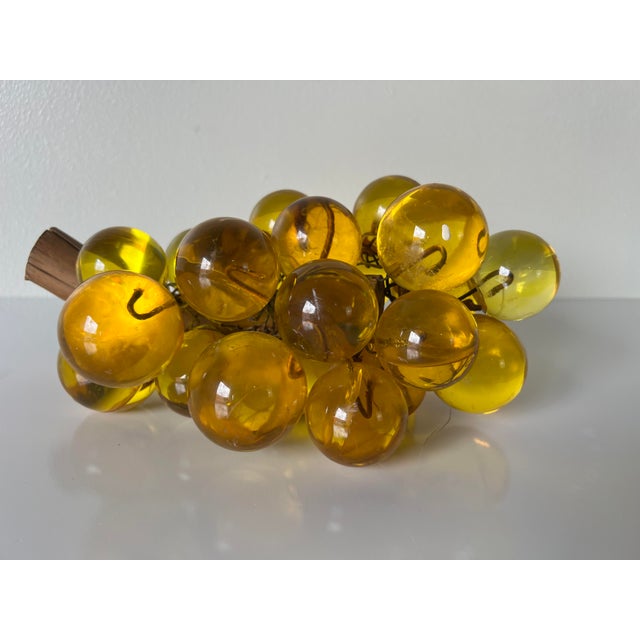 Large Vintage Yellow / Amber Lucite Acrylic Grape Cluster on Drift Wood ...