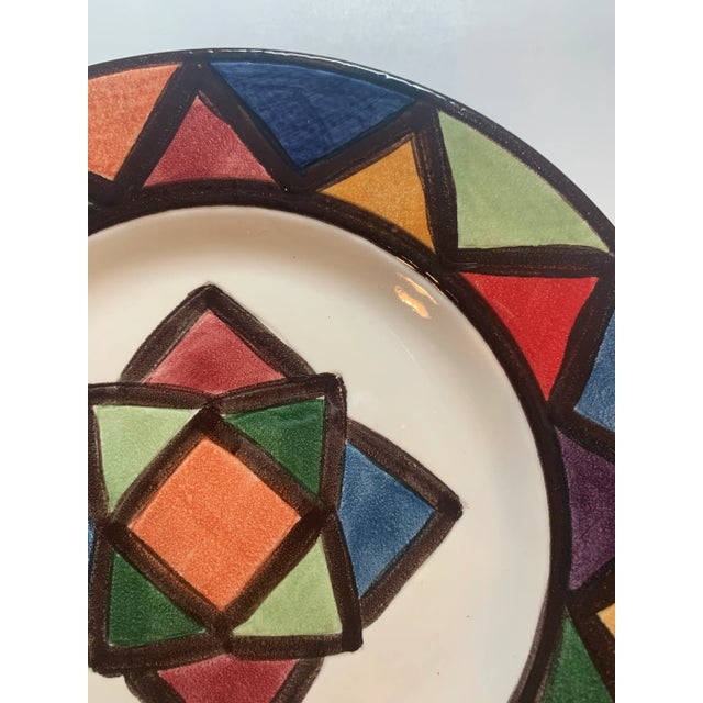 Vintage Hand Painted Multicolored Geometric Design Plates - a Pair ...