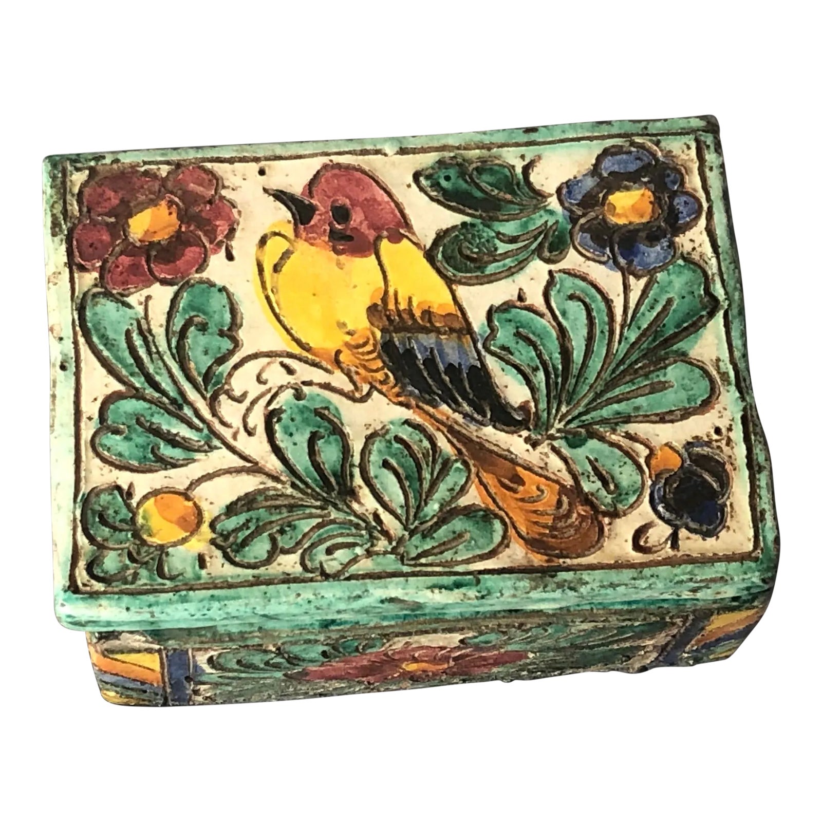 Antique Italian Ceramic Pottery Trinket Box With Lid | Chairish