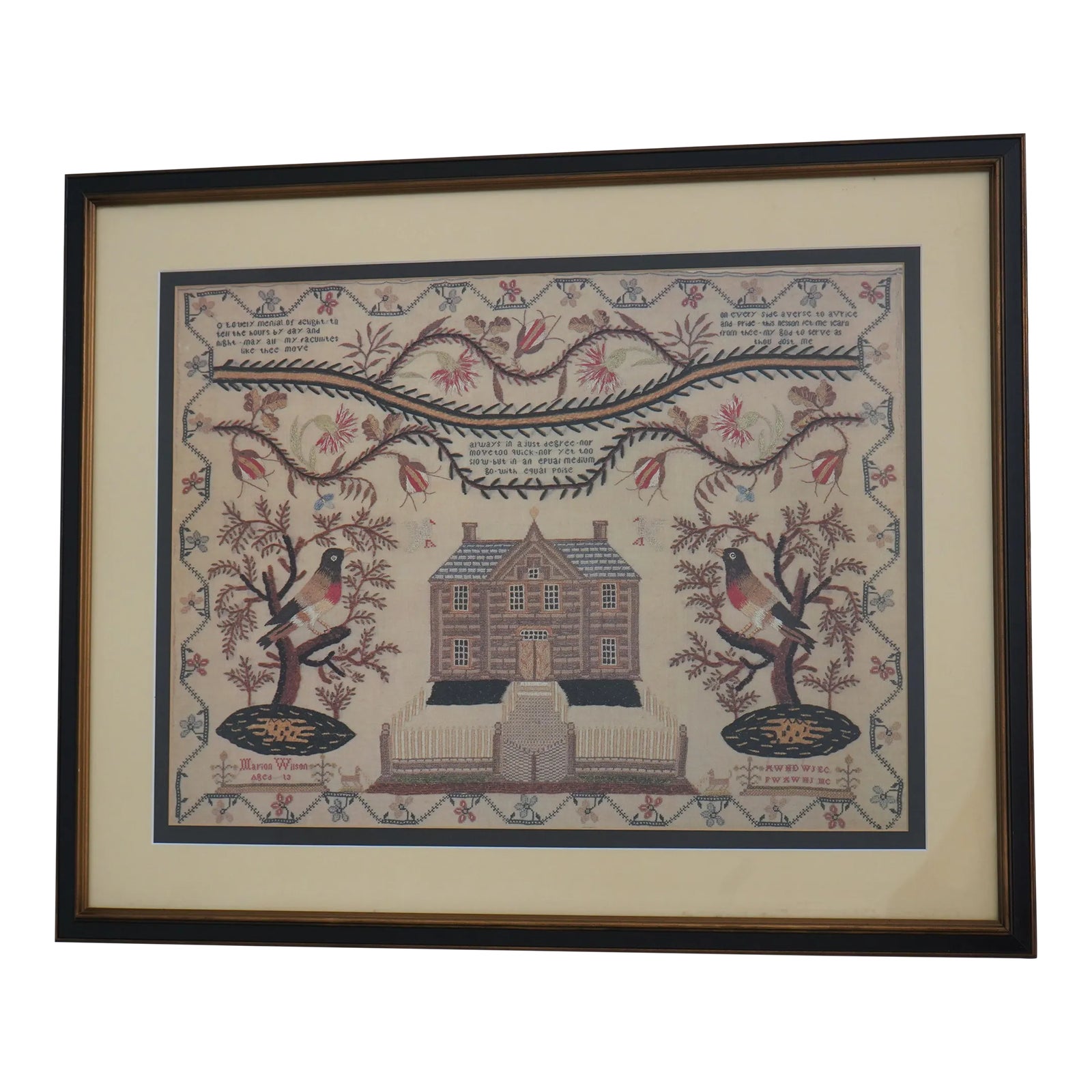 Framed & Matted Early American Style Sampler Print | Chairish