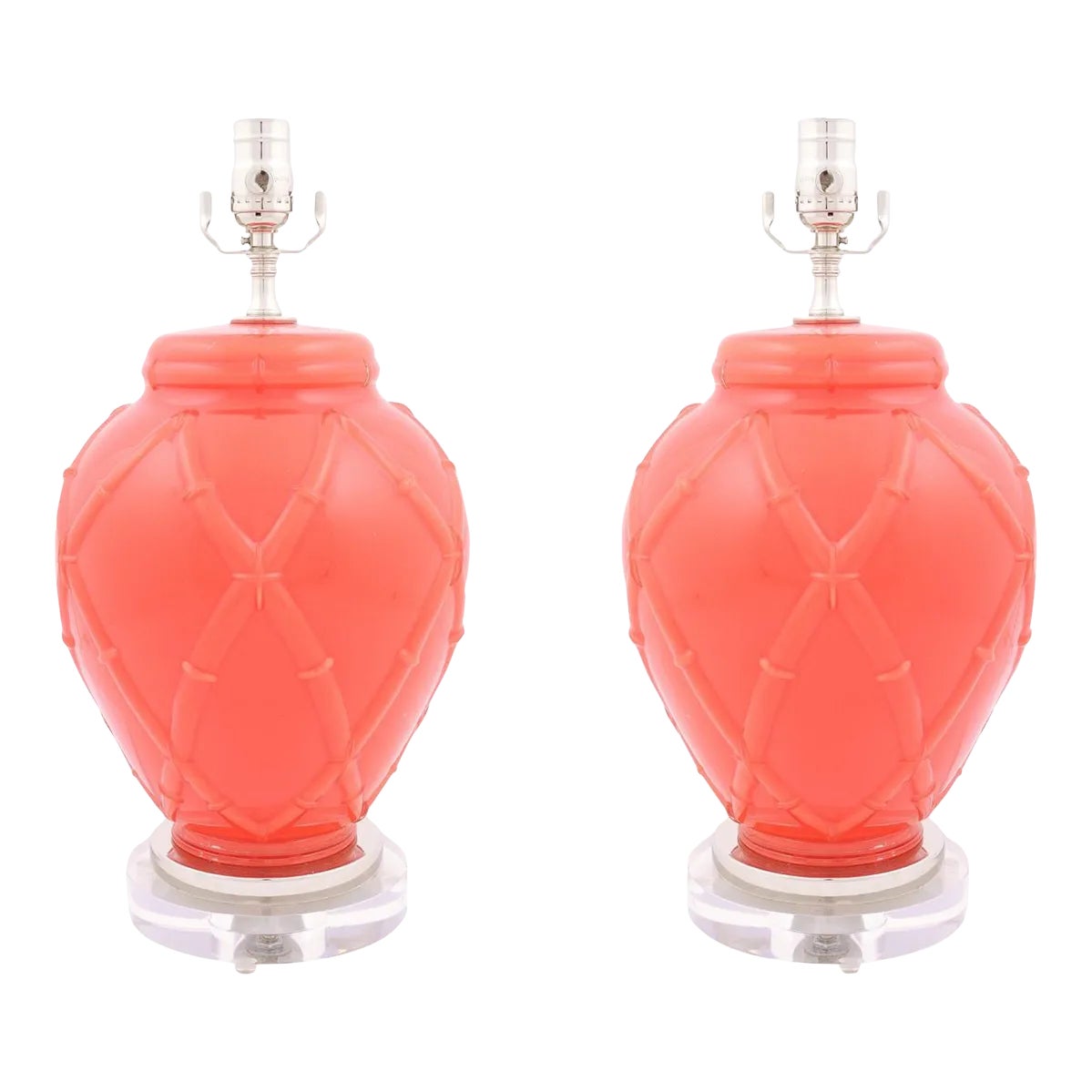 1960s Pair of Custom Reverse Painted Bamboo Glass Lamps | Chairish