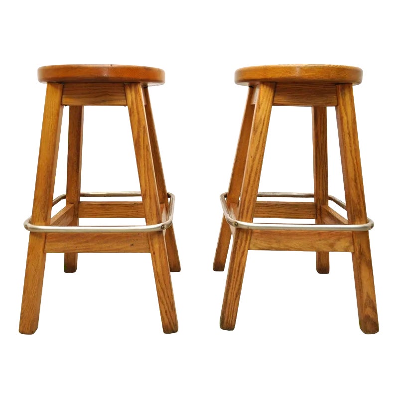 Set of American Bar Stools in Oak, 1960s | Chairish