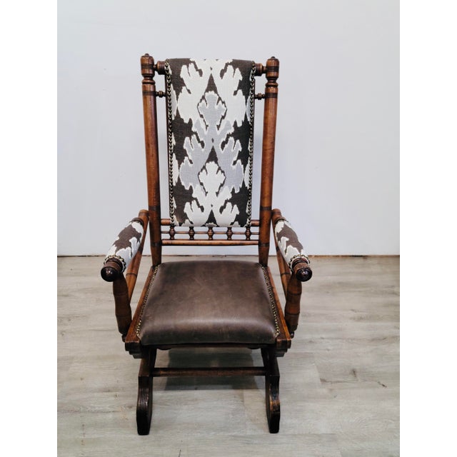 1930s Rocking Chair in Kelly Wreastler Bengal Bazaar Graphite Linen ...
