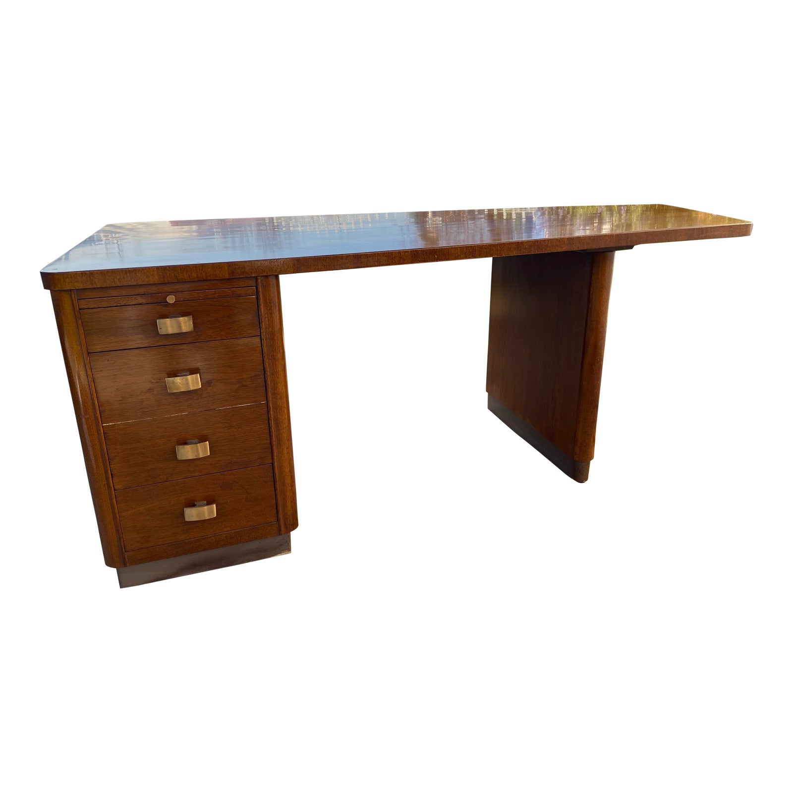 Art Deco Stow & Davis Mid Century Modern Walnut Boomerang Fan Executive ...