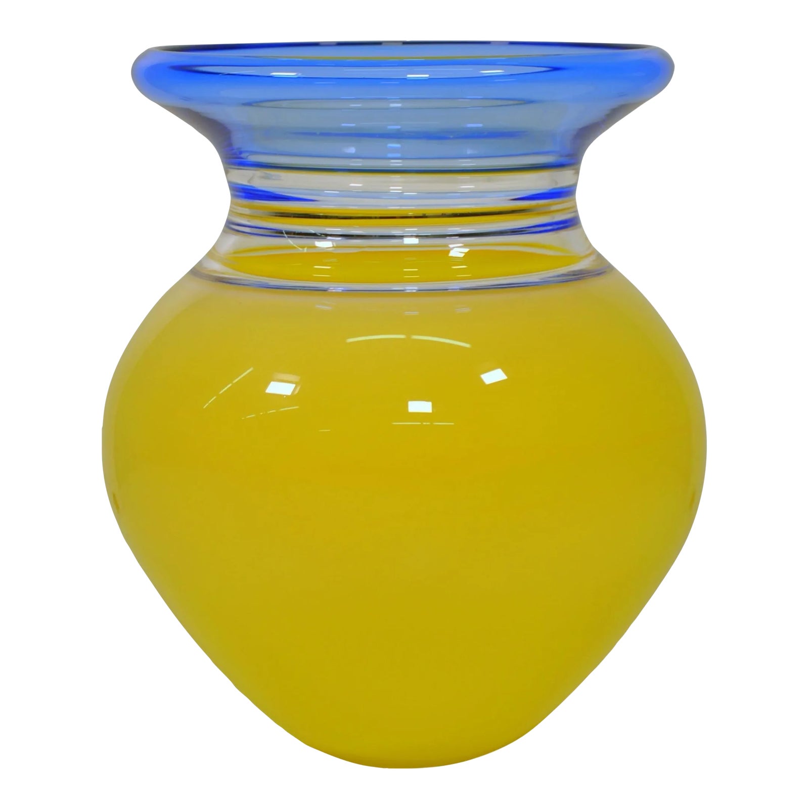 Sonja Blomdahl Blue and Yellow Incalmo Art Glass Vase | Chairish