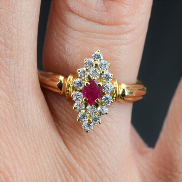 Modern Ruby Diamonds 18 Karat Yellow Gold Shuttle Shape Ring Size 7 ...