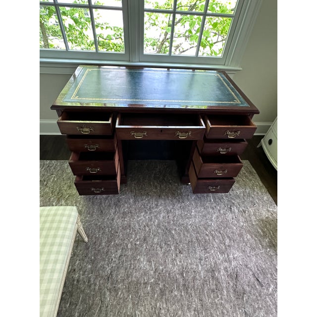 Antique Blue Leather Topped Desk | Chairish
