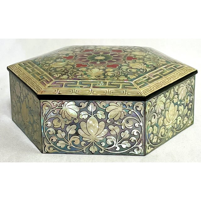 Vintage Korean Najeon Lacquerware With Mother of Pearl Hexagon Trinket ...
