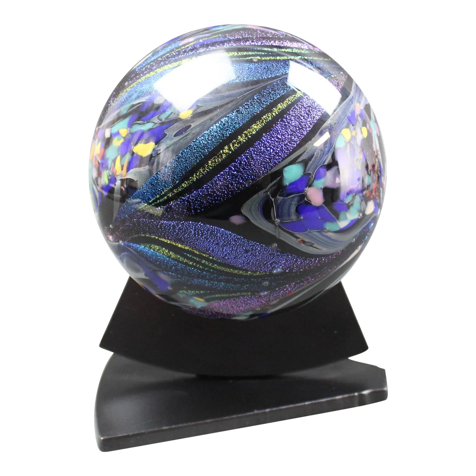 Rollin Karg Signed Dichroic Art Glass Paperweight Sculpture With Stand ...