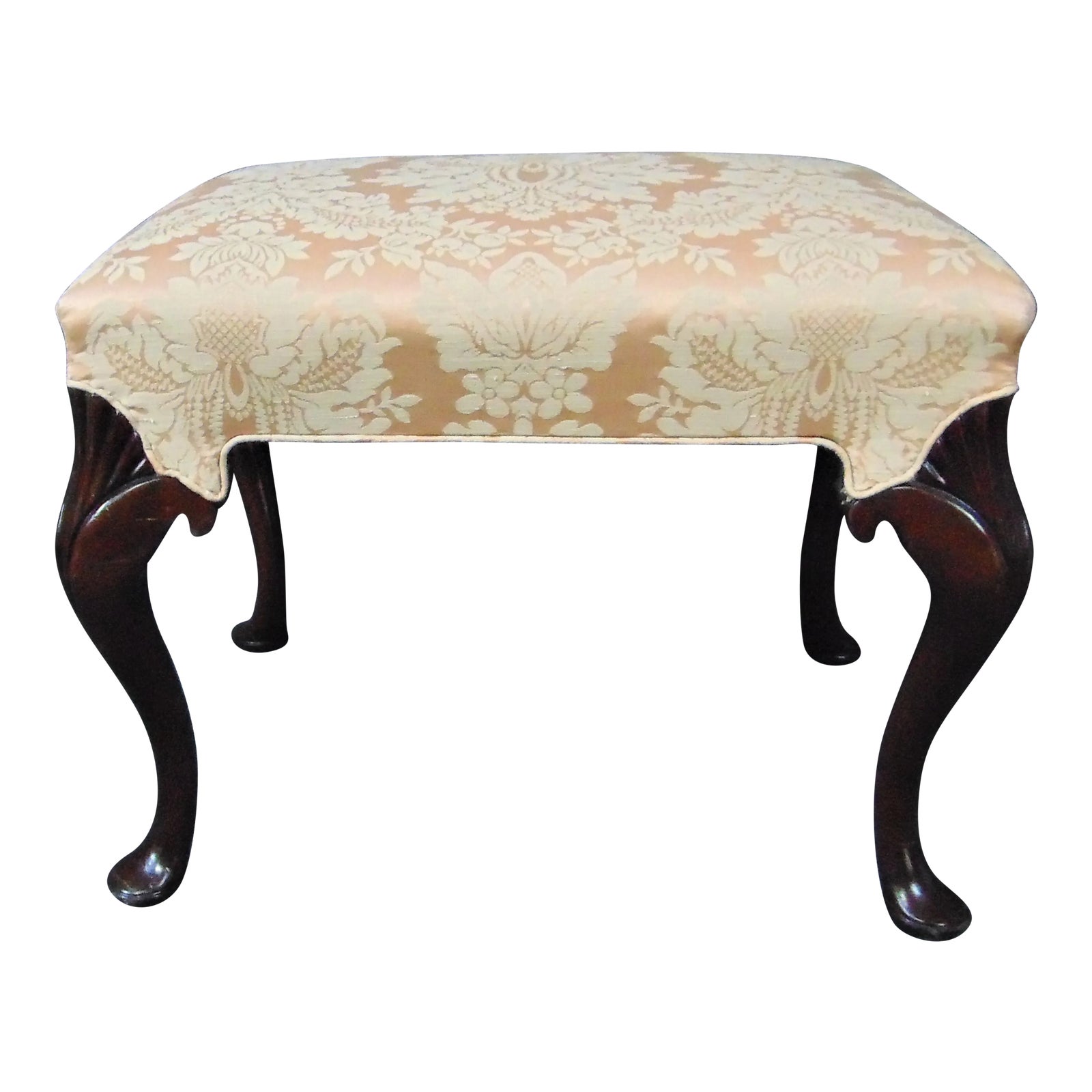 Queen Anne Mahogany Shell Carved Foot Stool | Chairish