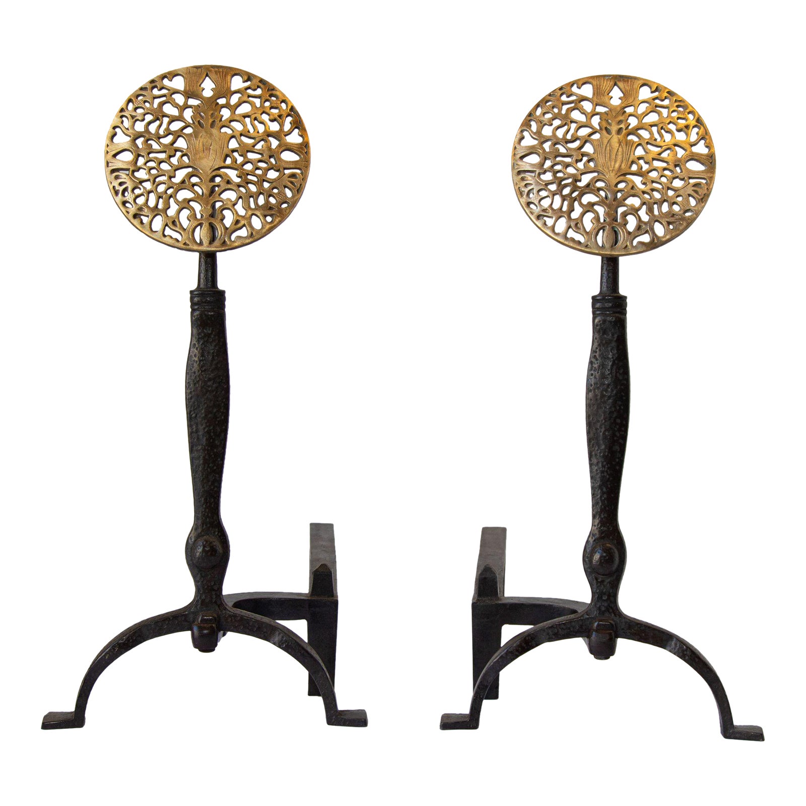 1938 American Medallion Andirons by Virginia Metal Crafters - a Pair ...