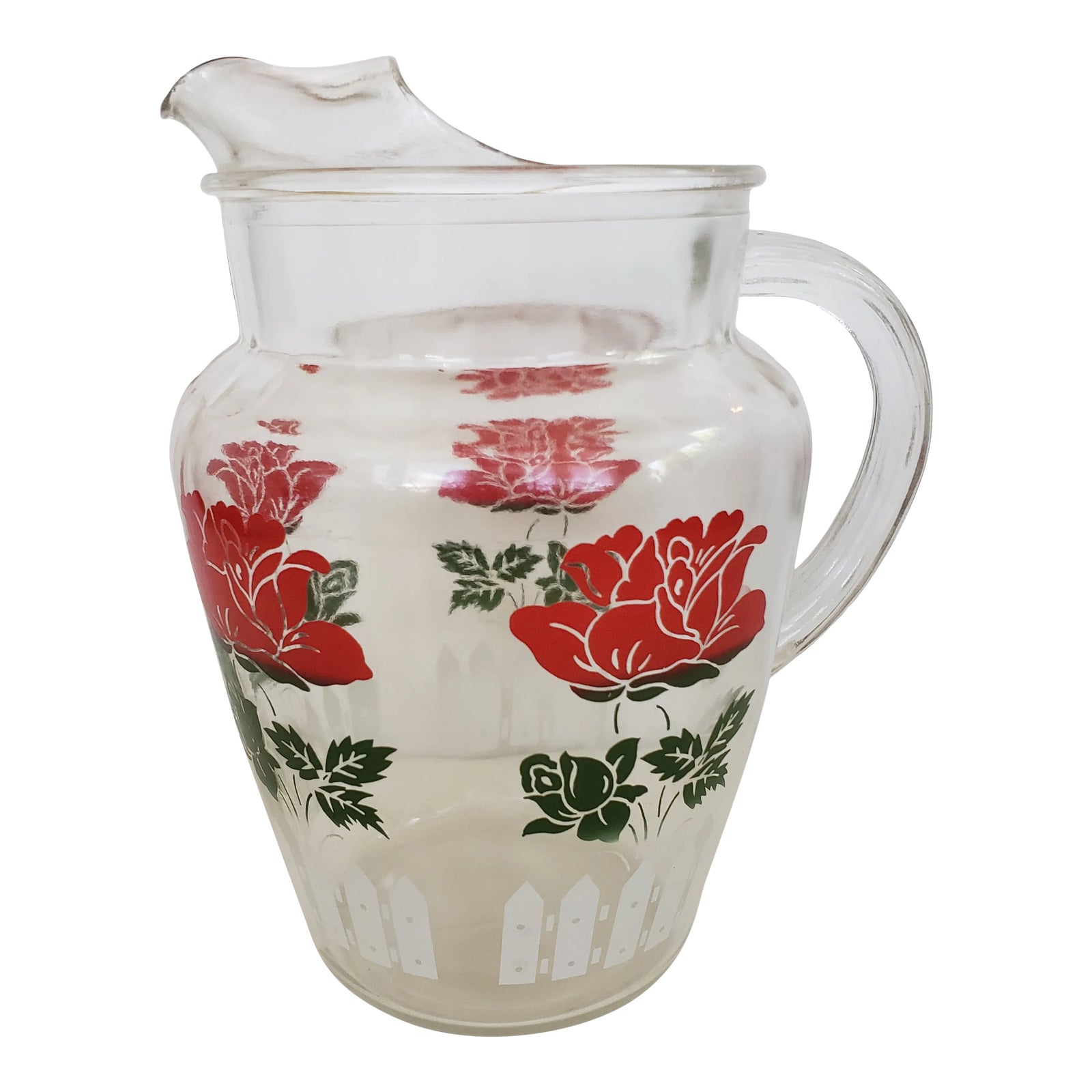 Mid-Century Red Rose Glass Pitcher | Chairish