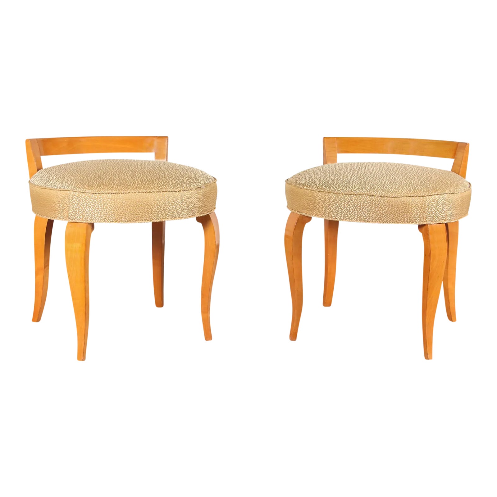1930s Pair of French Sycamore Art Deco Stools With Gold Silk From ...