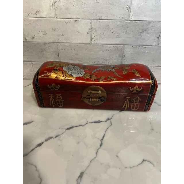 Antique Chinese Red Leather Lacquered and Gold Painted Box With Birds ...