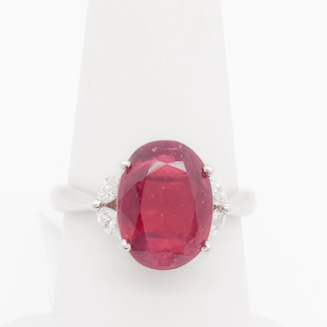 Red Spinel and Diamond Cocktail Ring in Platinum, size 6.25 | Chairish