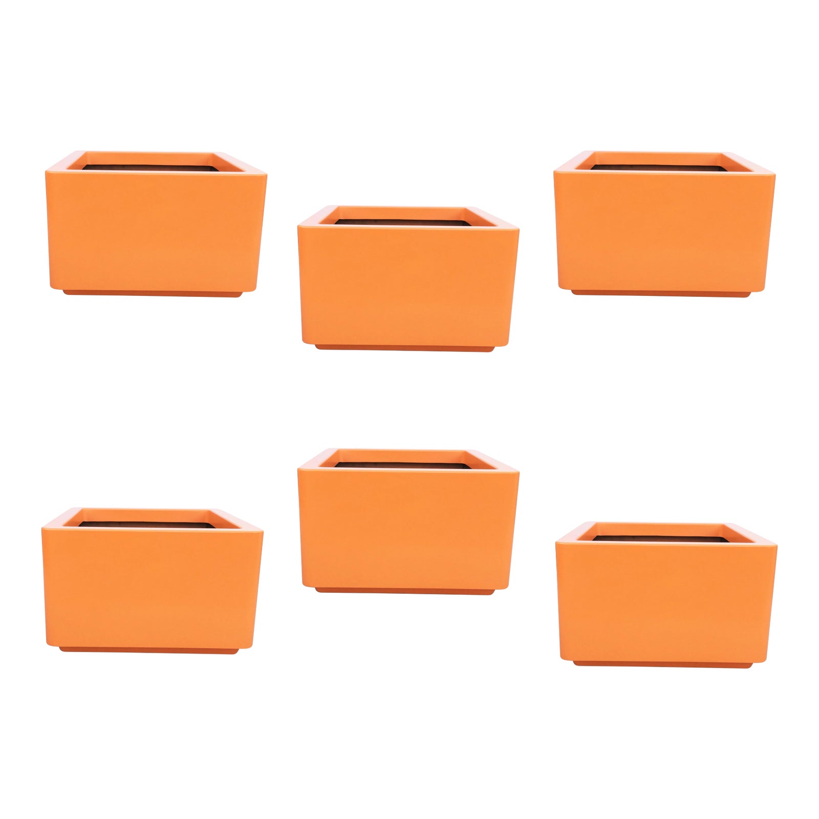 Six Vintage Contemporary Orange Indoor/Outdoor Fiberglass Planters ...