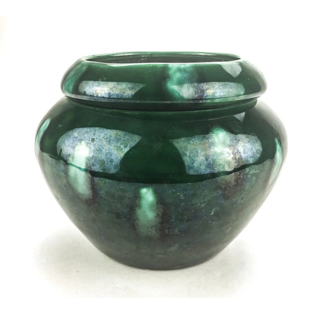 Vintage Green Ceramic Violet Two Piece Planter Pot Circa 1997 | Chairish