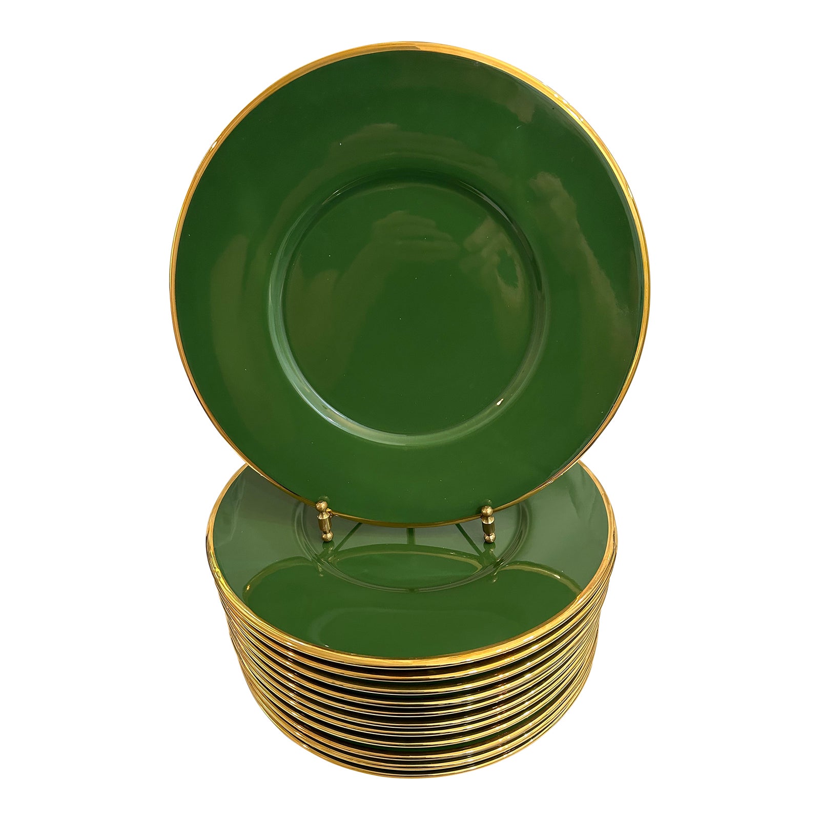 1999 - 2001 Lenox Holiday Gem Emerald Gold Rimmed Chargers - a Set of ...