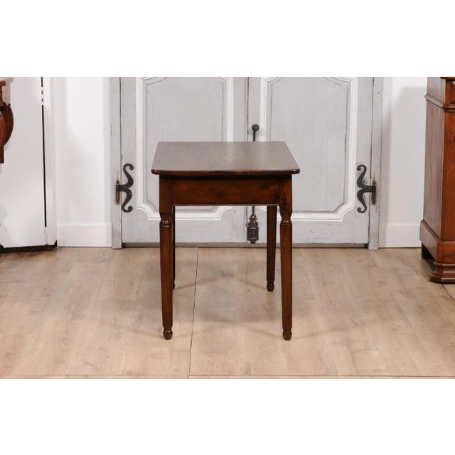 Italian 1890s Walnut Side Table with Elm Marquetry Star, Drawer and ...